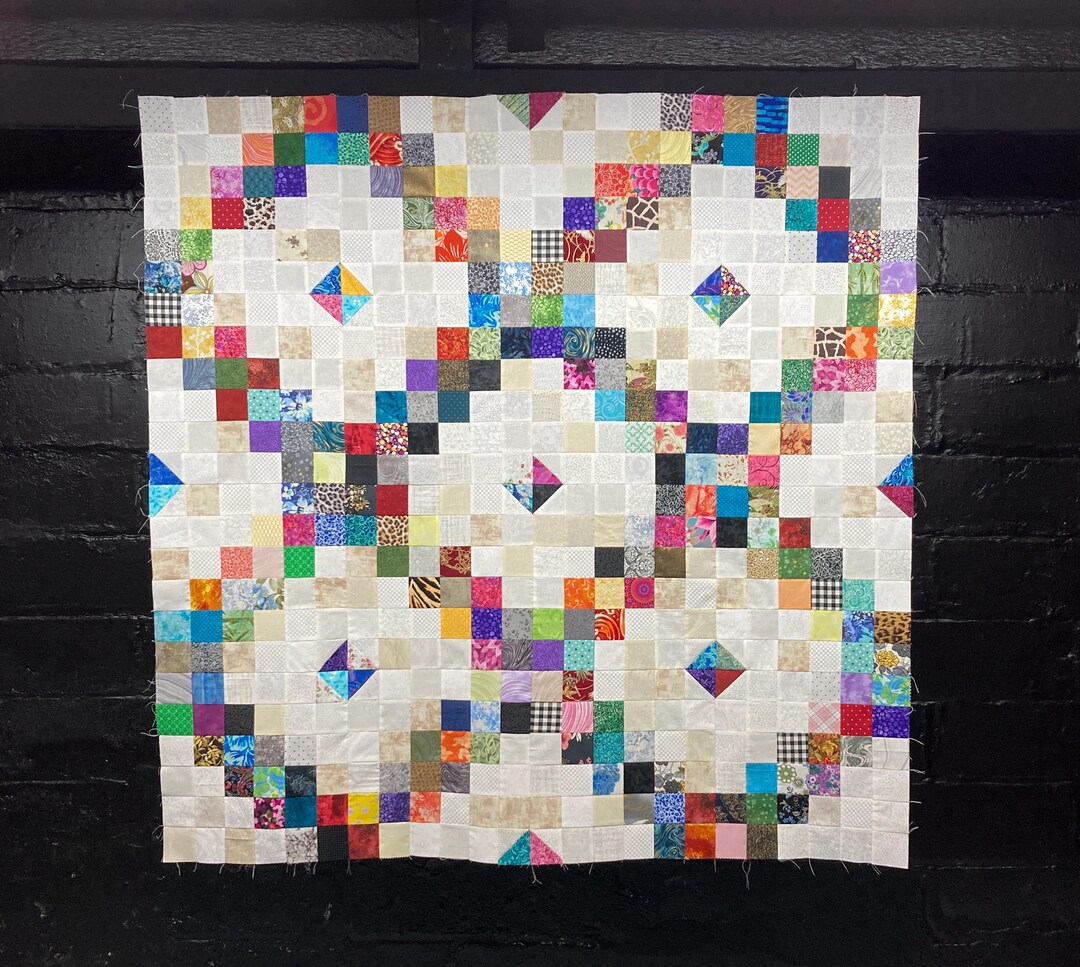 UNFINISHED Multi-color Quilt, Double Irish Chain Quilt Top, 48x48 ...