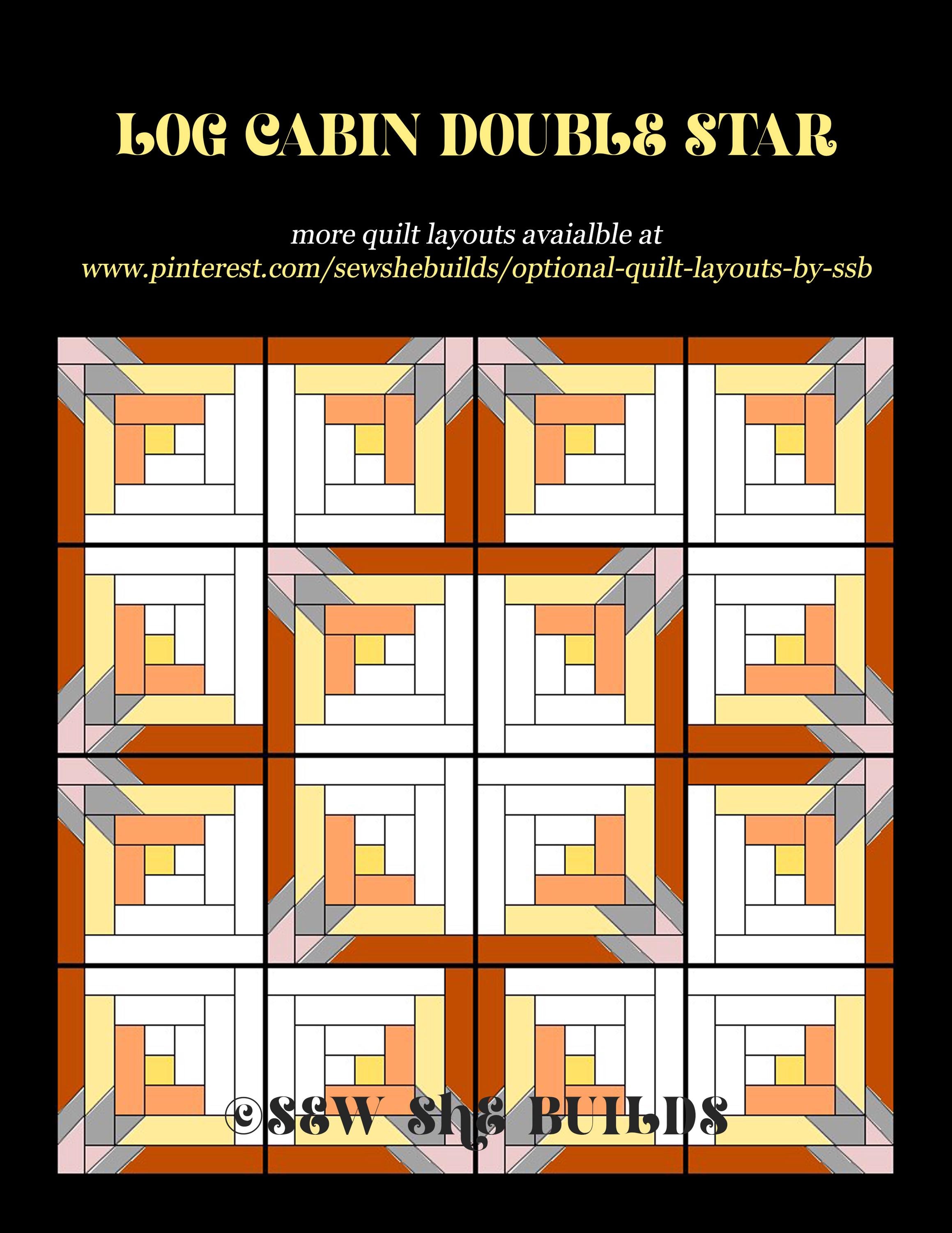 Log Cabin Double Star Quilt Block, Log Cabin Quilt Block, Double Star ...