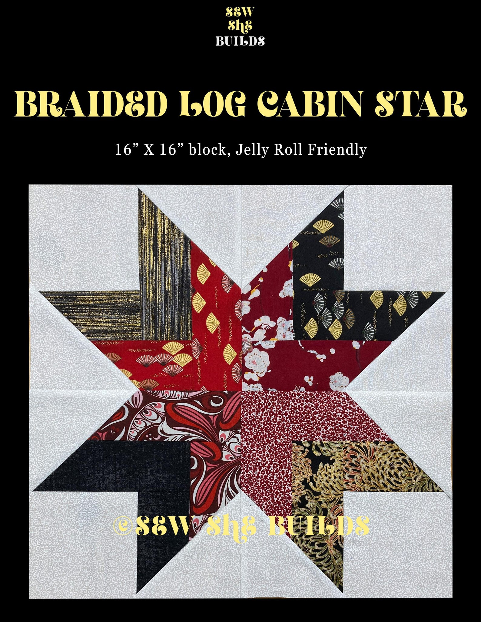 Log Cabin Star Quilt Block, Braided Log Cabin Star Block, PDF Quilt ...