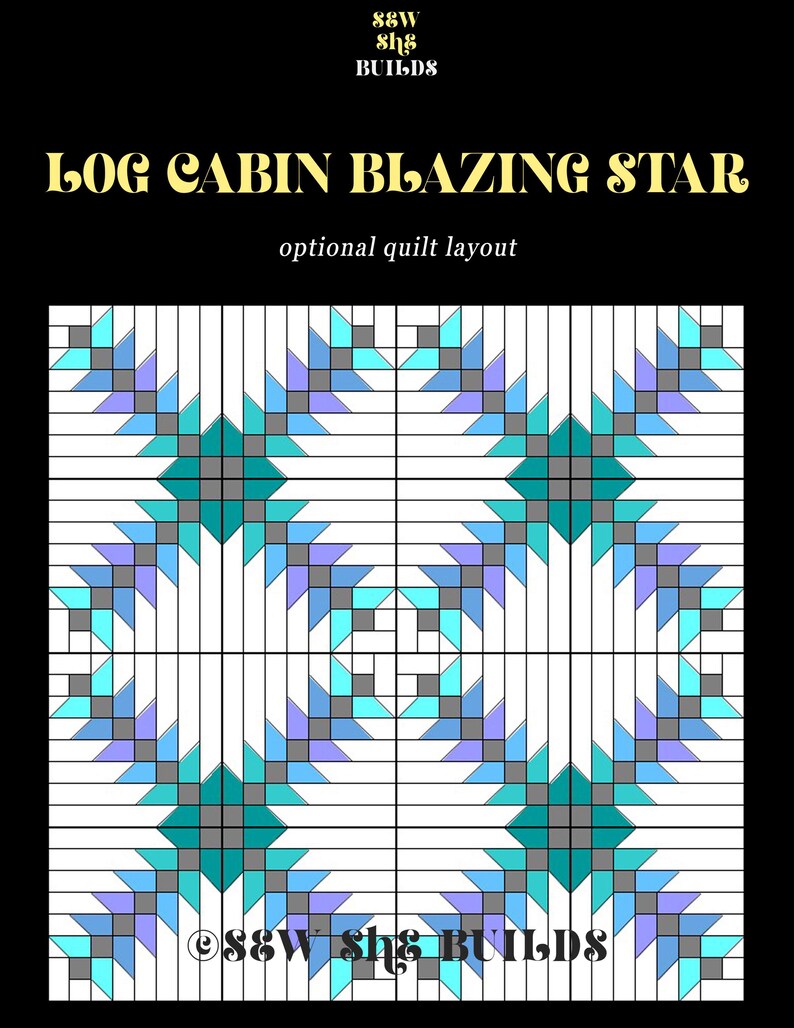 Log Cabin Blazing Star Quilt Pattern, Star Quilt Block, Log Cabin Variation Quilt, Log Cabin ...
