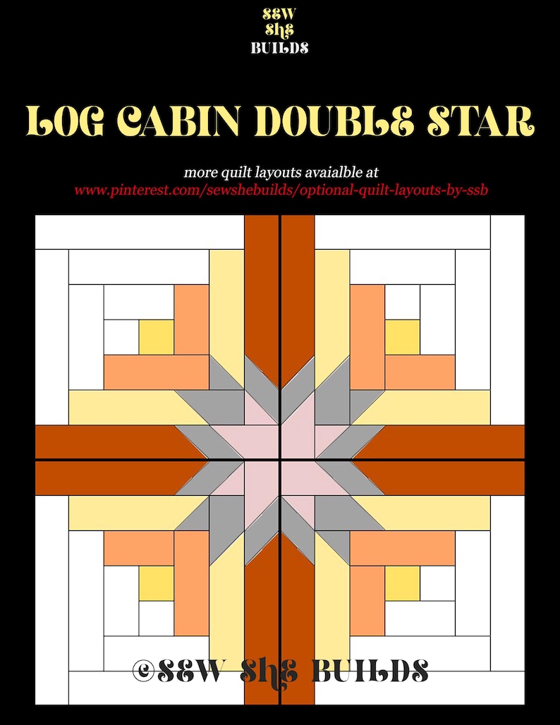 Log Cabin Double Star Quilt Block, Log Cabin Quilt Block, Double Star Quilt Block, PDF Quilt ...