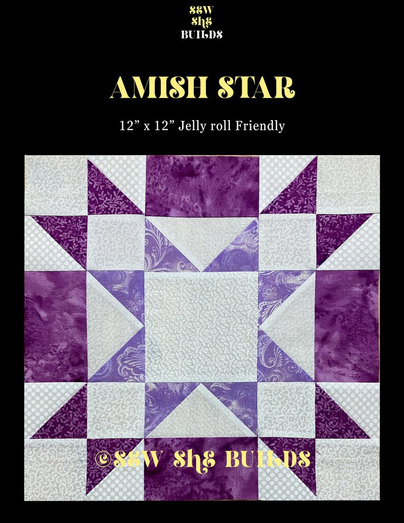 Amish Star Quilt Block, Easy Star Quilt Block, Jelly Roll Quilt Block, Double Star Quilt Pattern ...