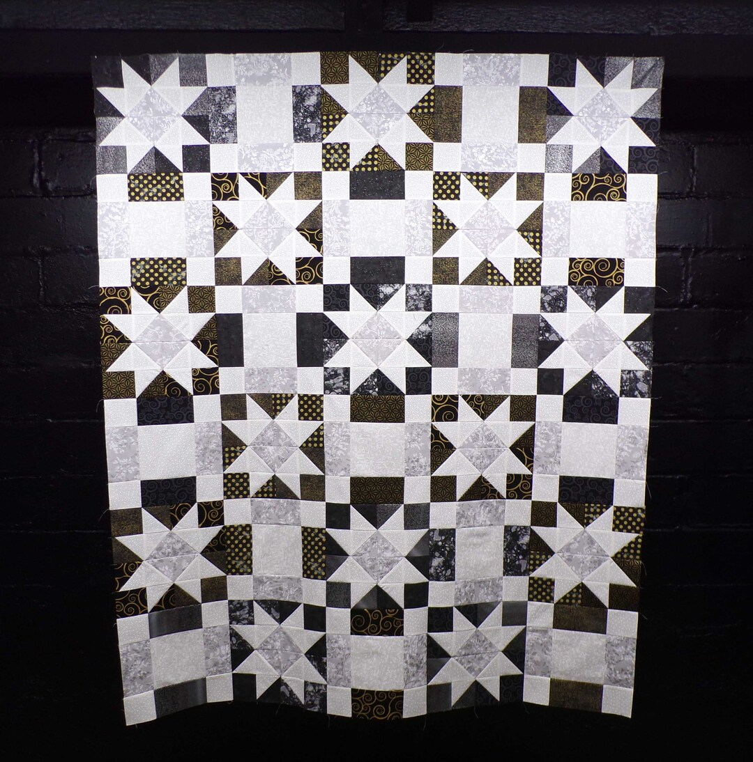 Handmade Star Quilt Top, Black White Gold Accents, 60x50 Throw Quilt - Etsy