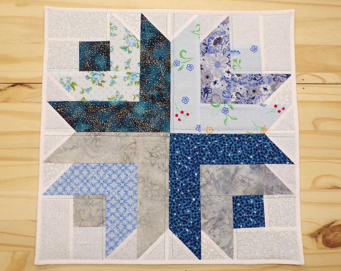 Quilted Centerpiece | Quilted Table Topper | Square Table Quilt | Blue ...