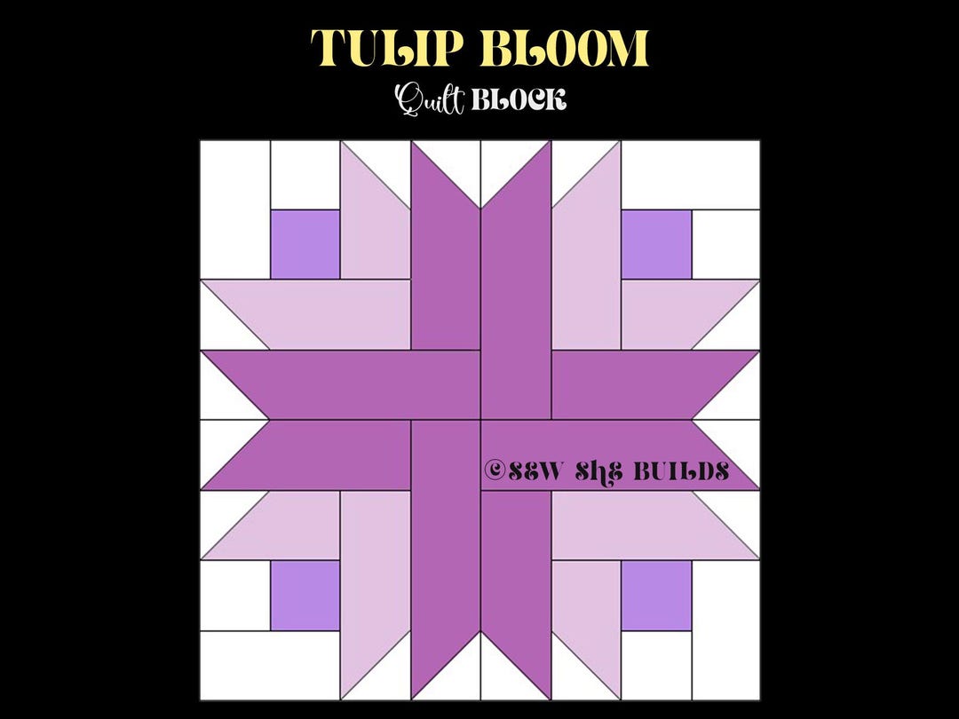 Tulip Bloom Quilt Block | Star Quilt Block | Log Cabin Star Block ...
