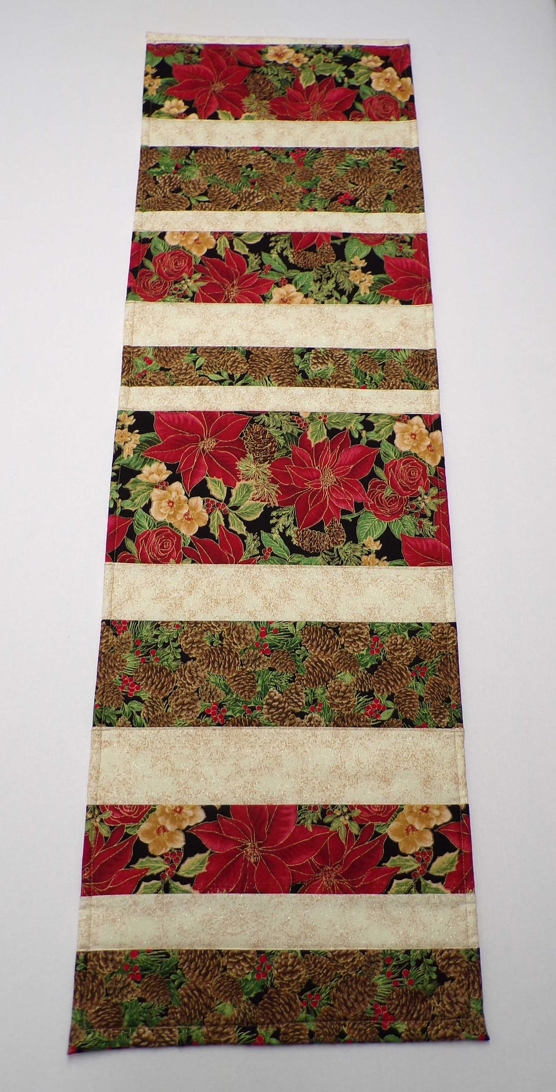 Pinecone & Poinsettia Holiday Table Runner Christmas Table Decor ...