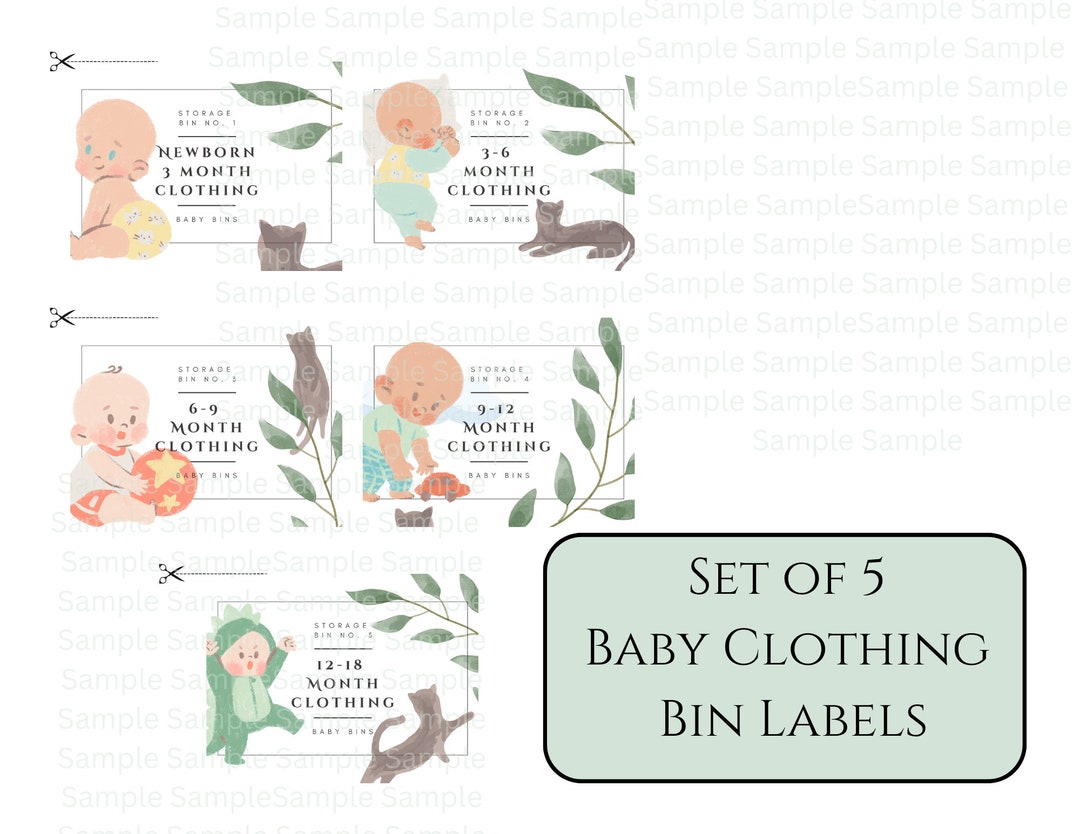 Cute Kids Bins Printable Labels for Baby Clothes Nursery Kids Closets ...