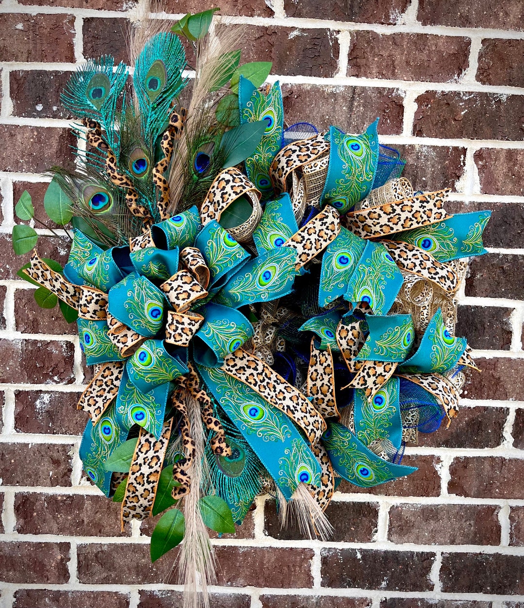 Peacock Leopard Animal Print Wreath for Front Door Gift for Wedding ...