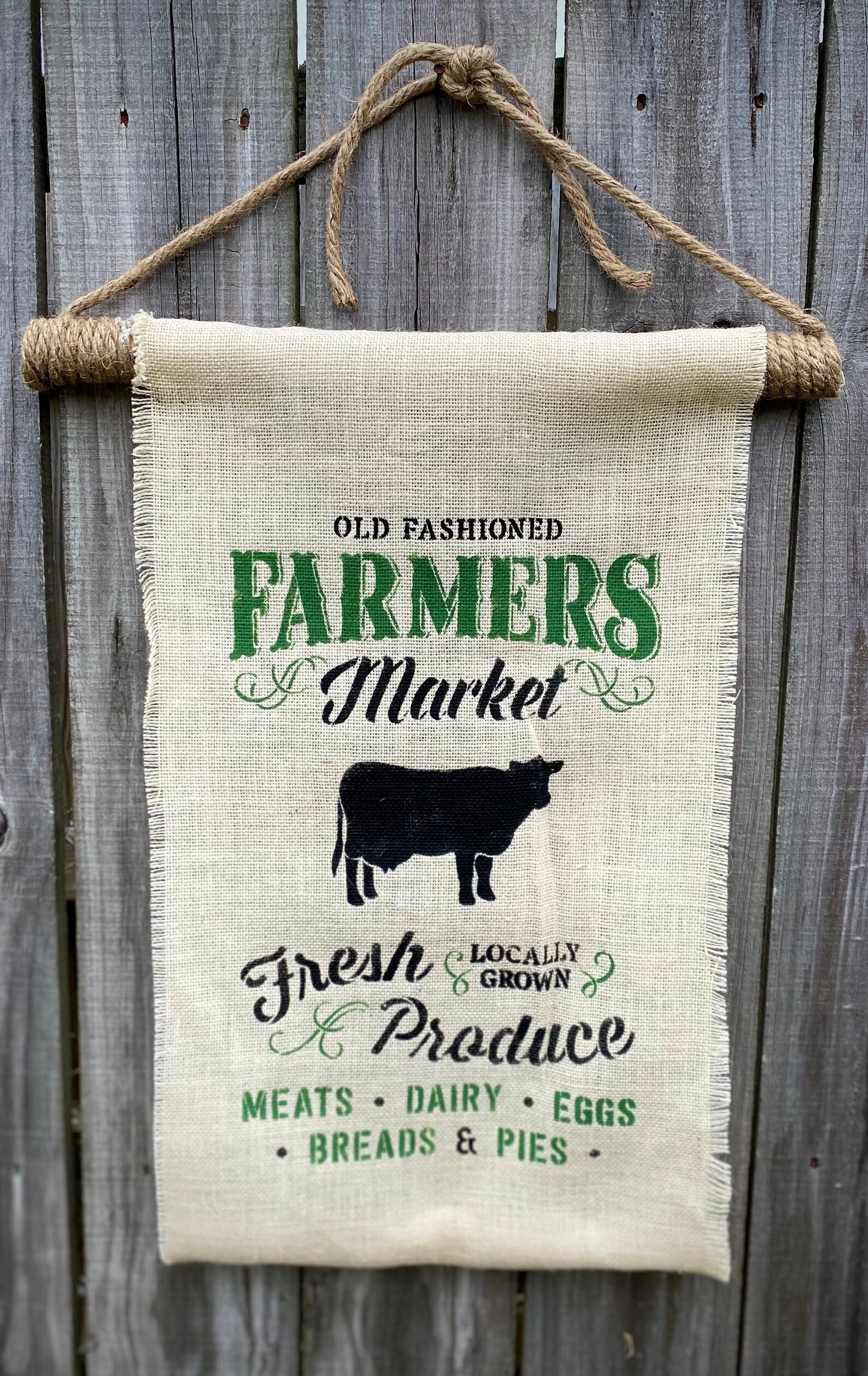 Farmers Market Farmhouse Burlap Scroll Hand Painted Gift for Birthday ...