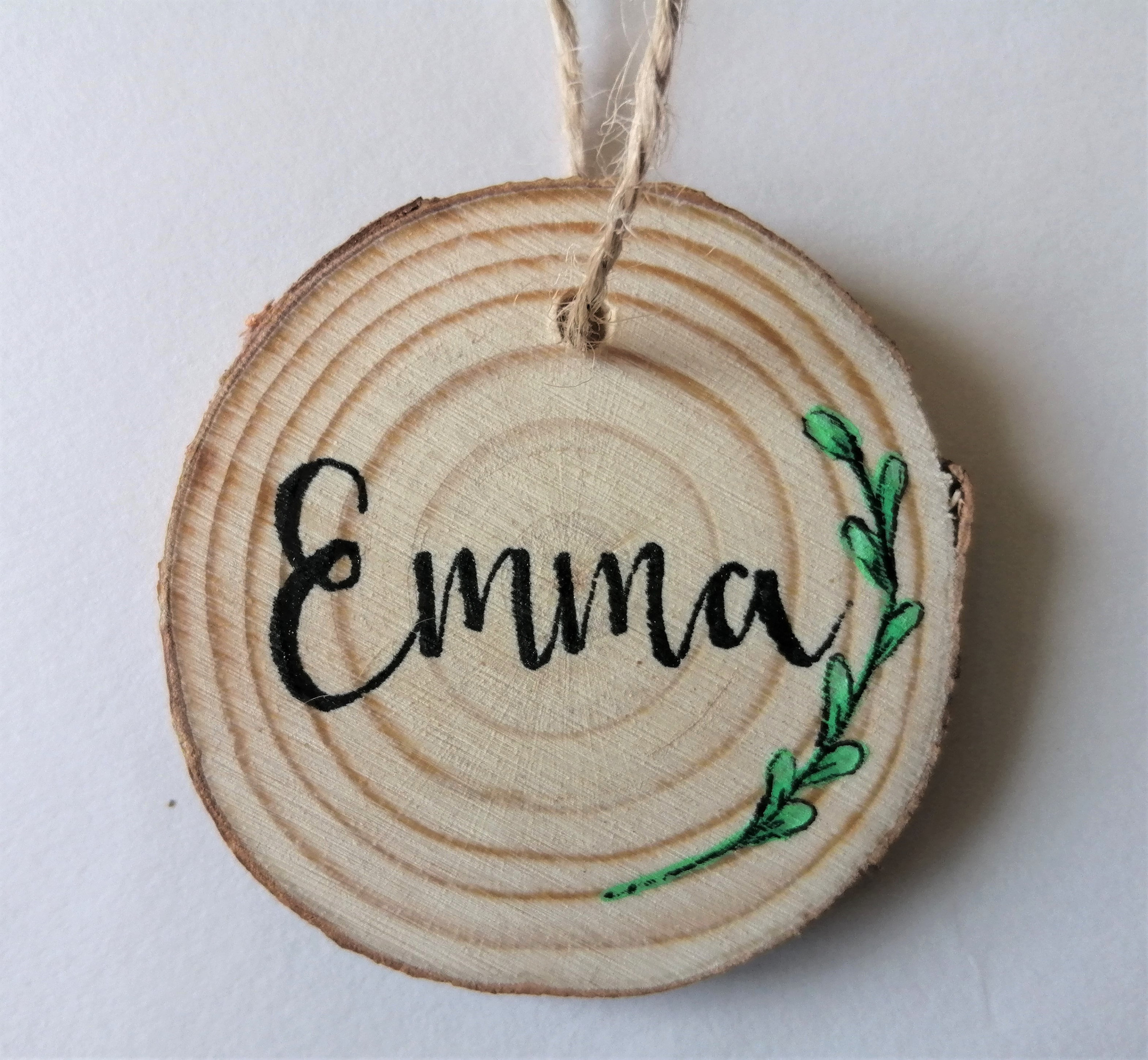 Hand painted personalised wooden name discs wedding place | Etsy