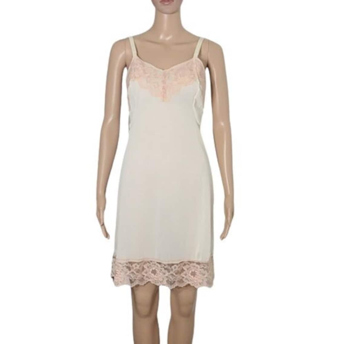 Vintage 1960s Eaton Vanity Fair Lace Trim Full Slip, 60s Beige Slip ...