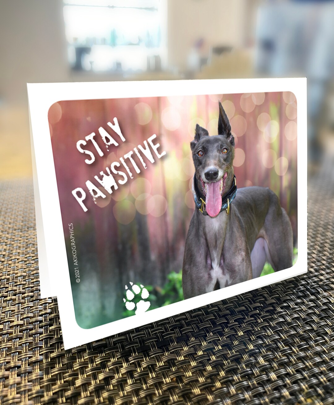 Greyhound Card, Greeting Card, Greyhounds, Blank Card, STAY POWSITIVE ...