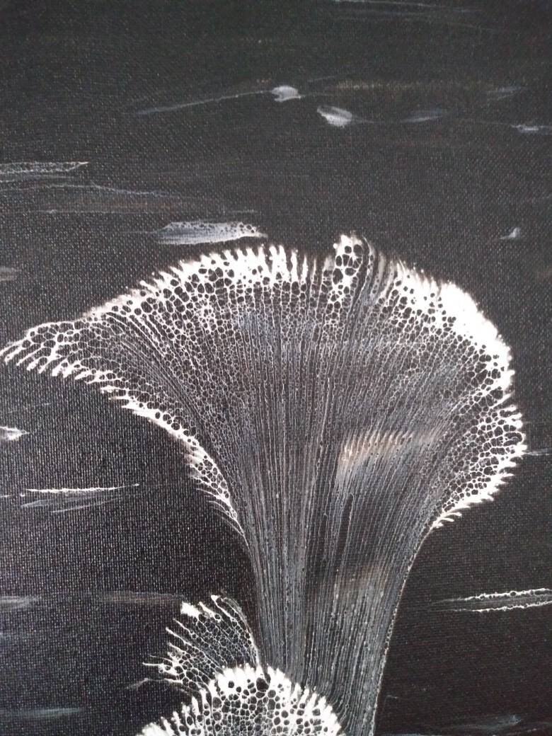 Black and White String Pull Flower Painting. Original and One of a Kind ...