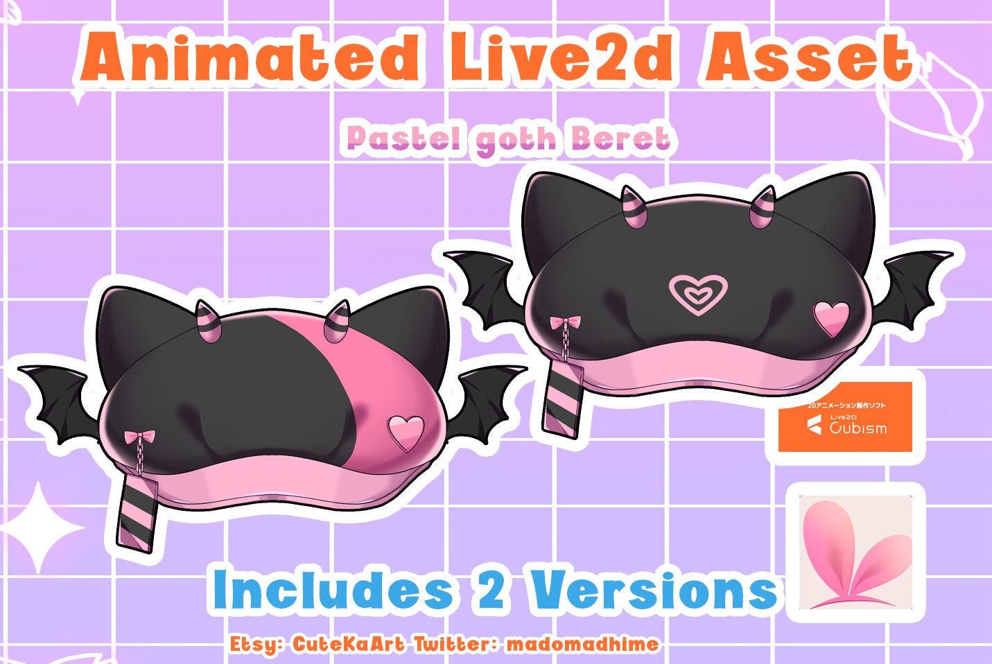 Pastel Goth Cat Beret Vtuber Asset / Live2d Asset for Vtube Studio/cat ...
