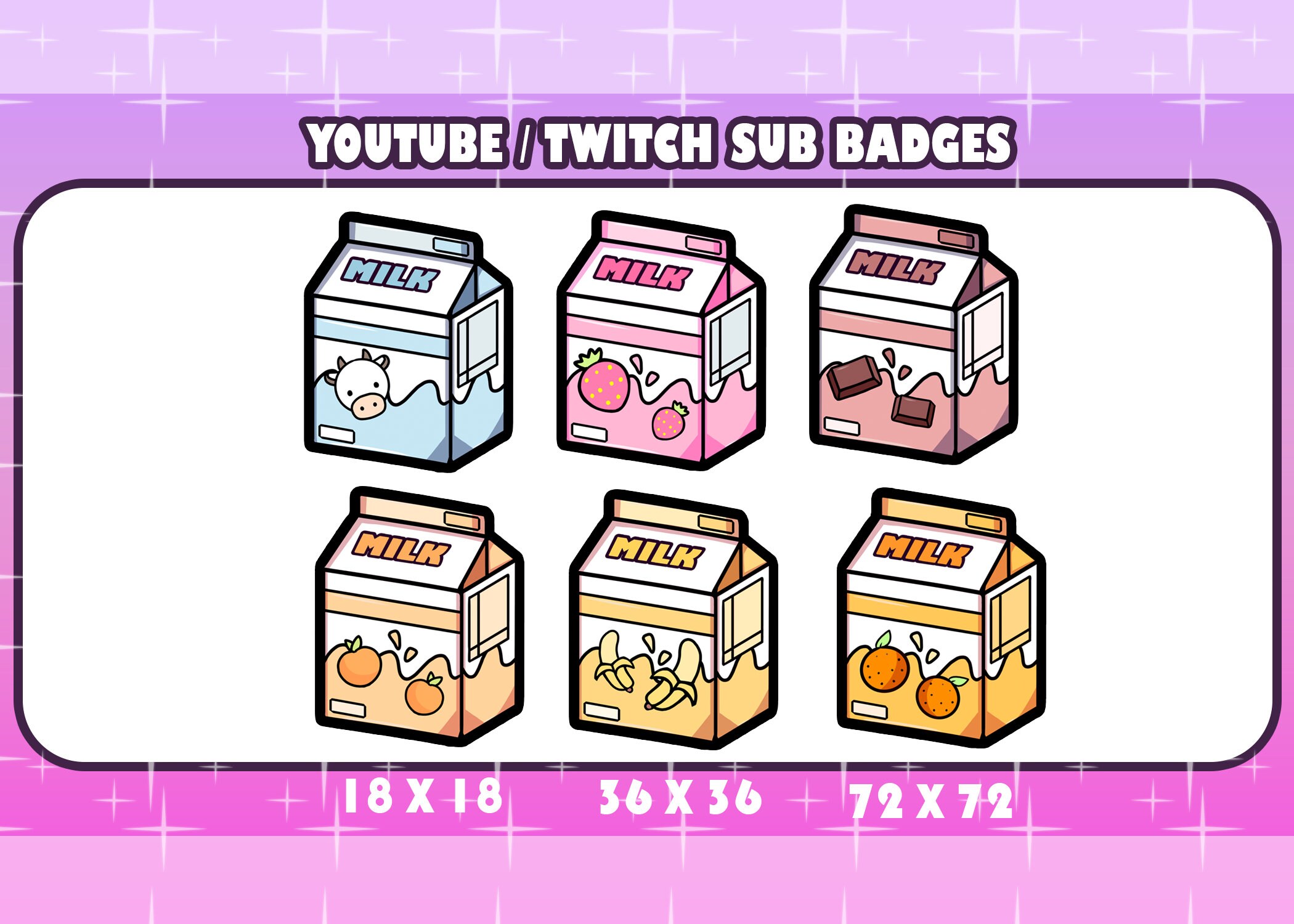 Youtube/ Twitch Sub Insignias / Cute Milk / Twitch Milk / Kawaii ...