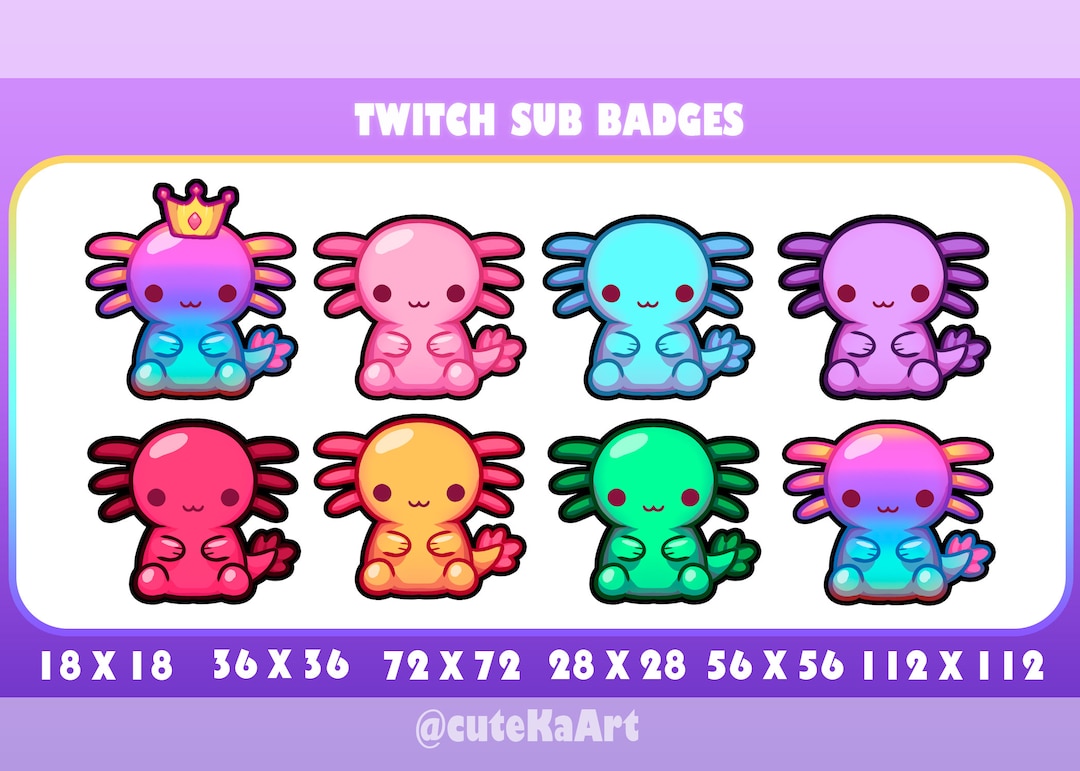 Cute Axolotl Sub Badge / Twitch Sub Badges / Twitch Graphics / Bits Badges / Big Pack / Kawaii ...