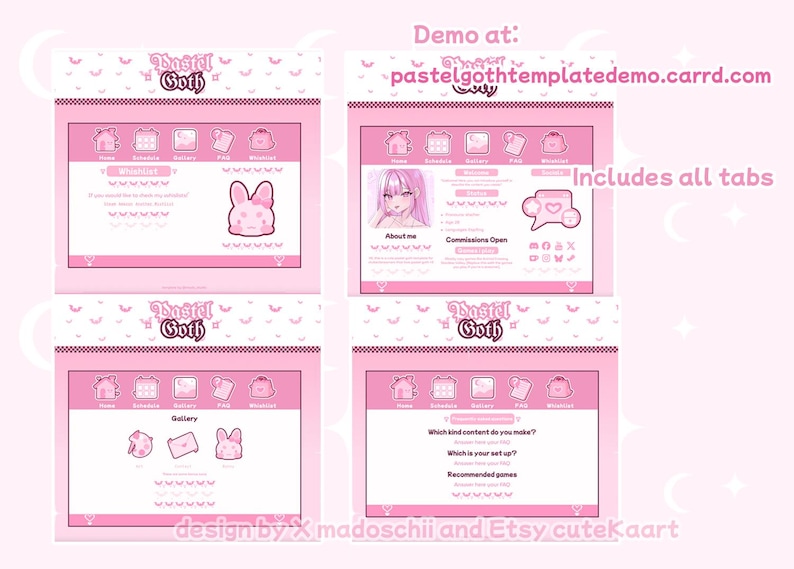 Pink Pastel Goth Carrd Template for Vtubers & Streamers | Customizable Website Template ...