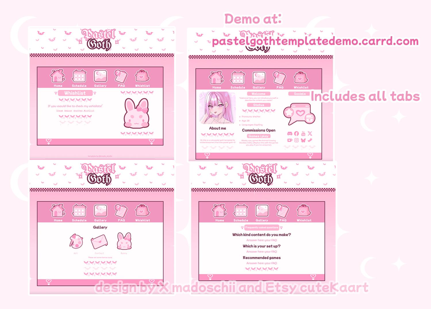Pink Pastel Goth Carrd Template for Vtubers & Streamers | Customizable ...