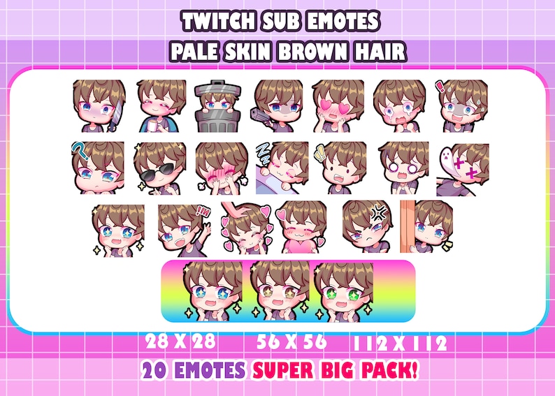 Twitch Emote / Brown Hair Pale Skin Boy / Funny / Pack Emotes / 20 ...
