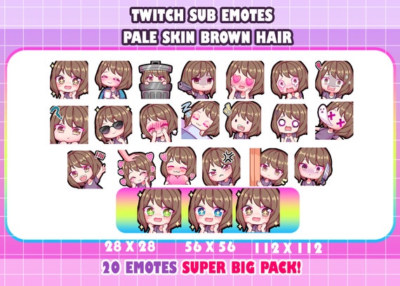 Twitch Emote / Brown Hair Pale Skin Girl / Funny / Pack Emotes - Etsy