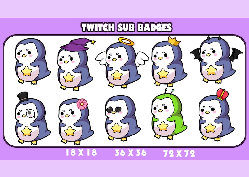 Cute Penguin / Twitch Sub Badges / Twitch Graphics / Bits Badges / Big ...