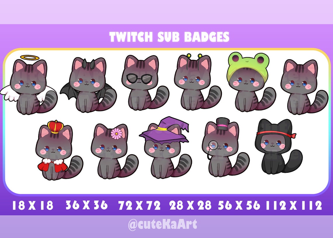 Twitch Badge Black Cat Neko Kawaii for Streamer / Emote / - Etsy