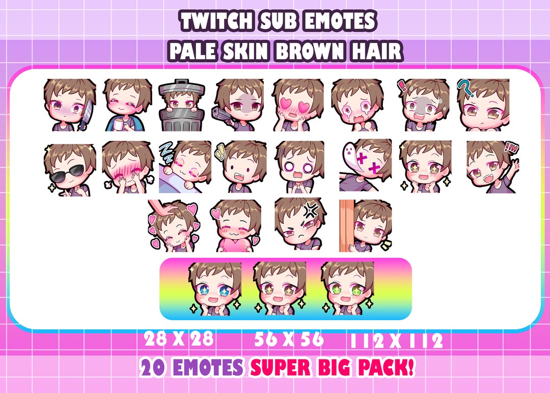 Twitch Emote / Brown Hair Pale Skin Boy / Funny / Pack Emotes / 20 ...