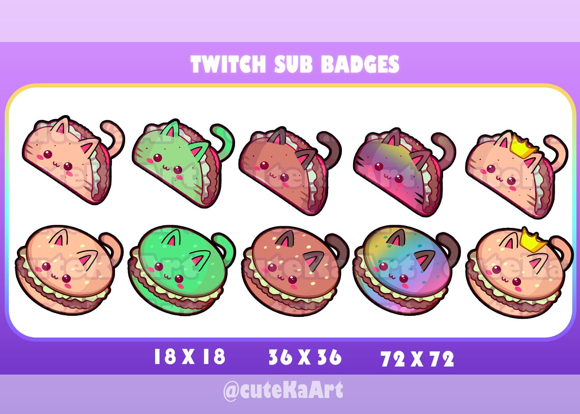 Taco Burger Kawaii Cat Twitch Sub Badge for Streamer / Emote / Gamer ...