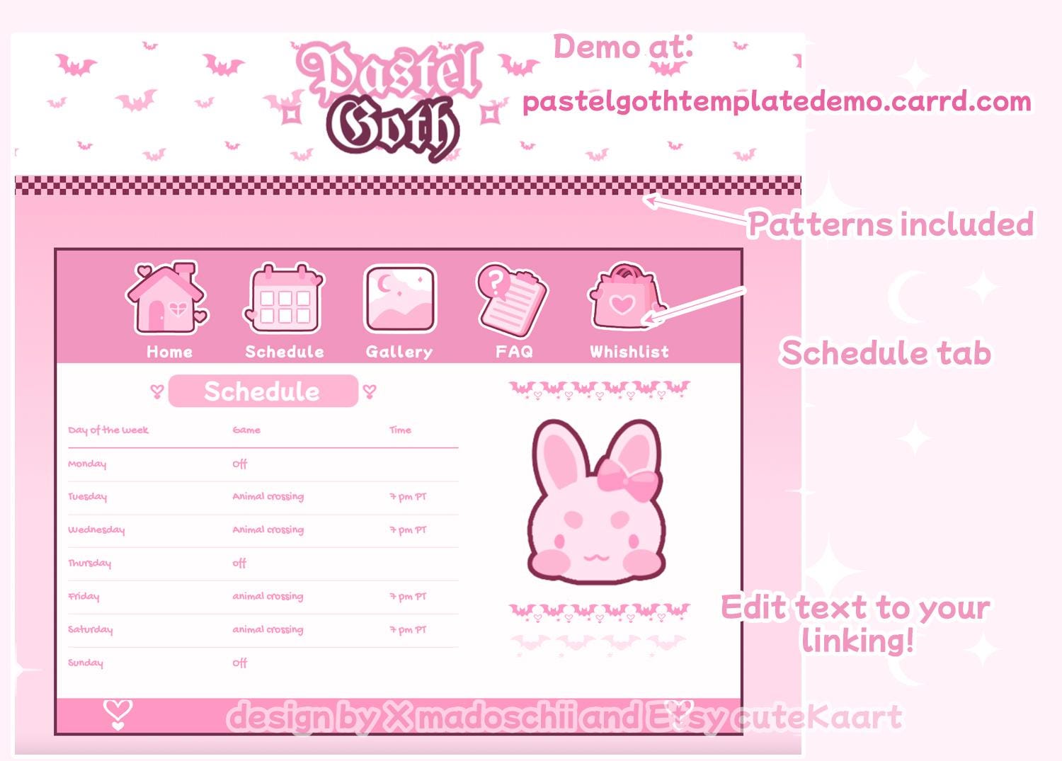 Pink Pastel Goth Carrd Template for Vtubers & Streamers | Customizable ...