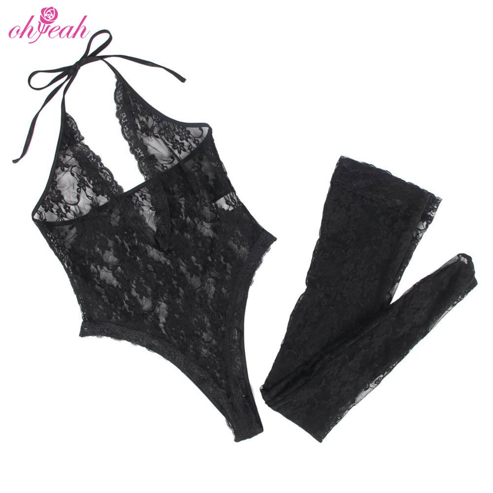 Women Sexy Lace One Piece Lingerie Bodysuit With Stockings Etsy