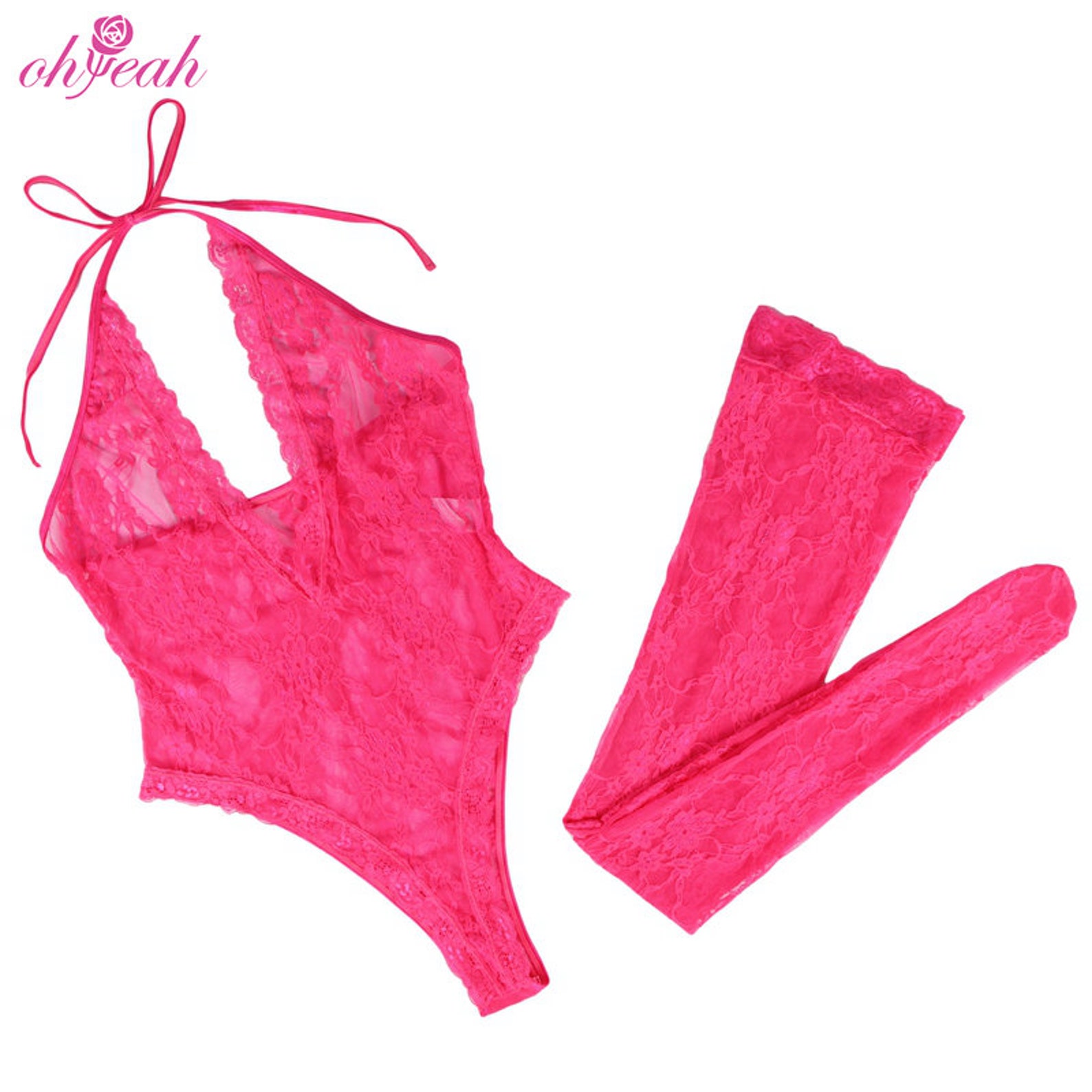 Women Sexy Lace One Piece Lingerie Bodysuit With Stockings Etsy