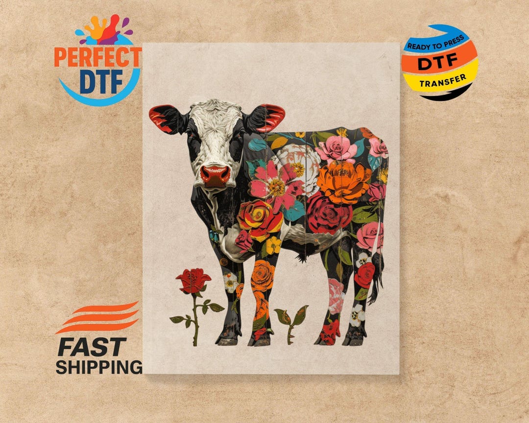 Floral Cow DTF Transfer: Farmhouse Iron-on,farm Animals Transfer ...