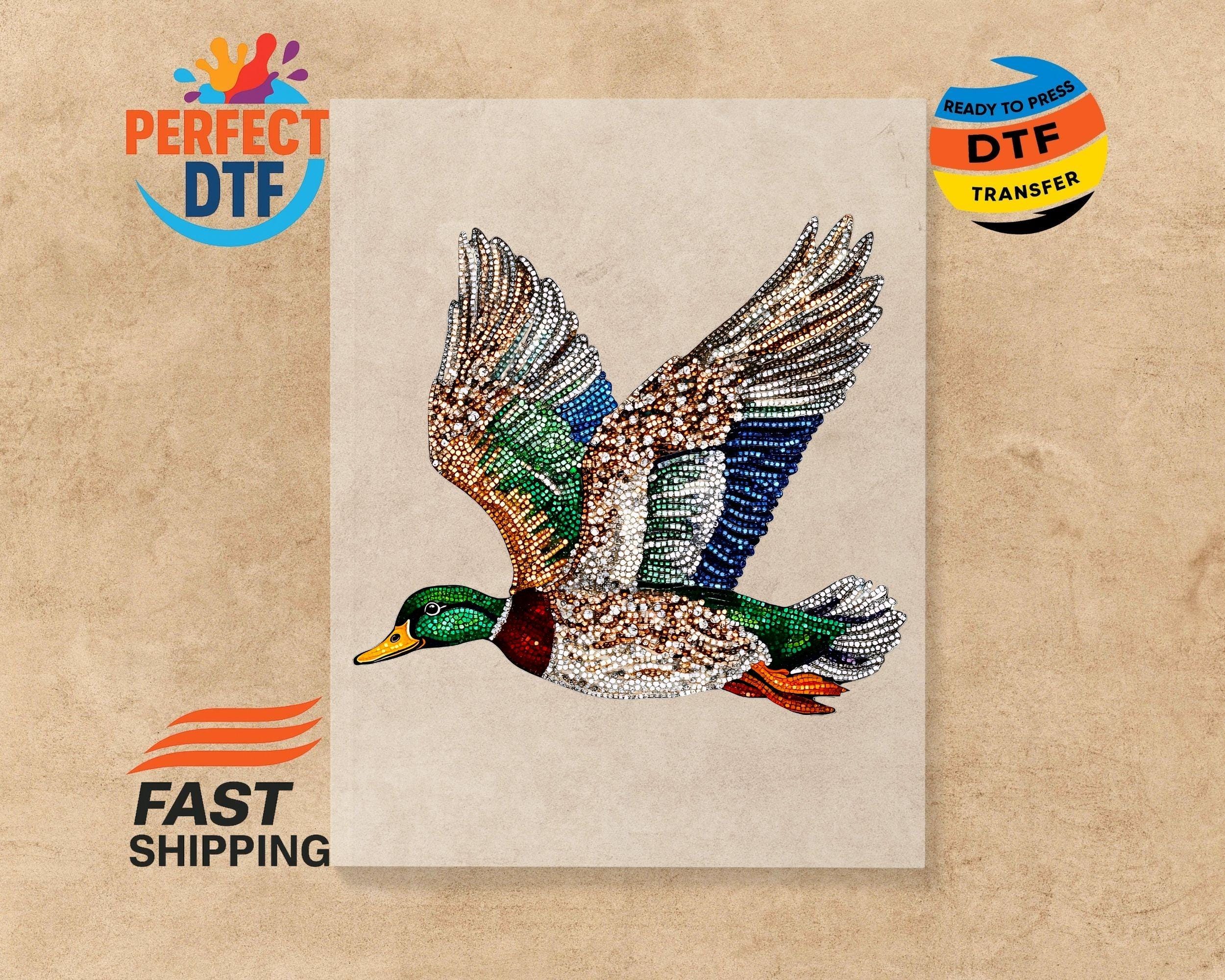 Faux Rhinestone Mallard Duck Flying DTF Heat Transfer: Hunting Season ...