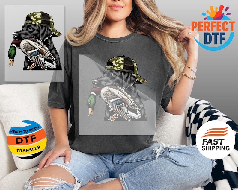 Hunting Dog DTF Transfer: Duck Camo Hat Design, Ready to Press - Etsy