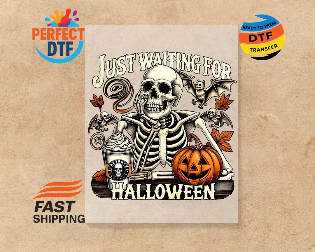 Halloween Skeleton DTF Transfer: Pumpkin Spooky Season Print Ready to ...