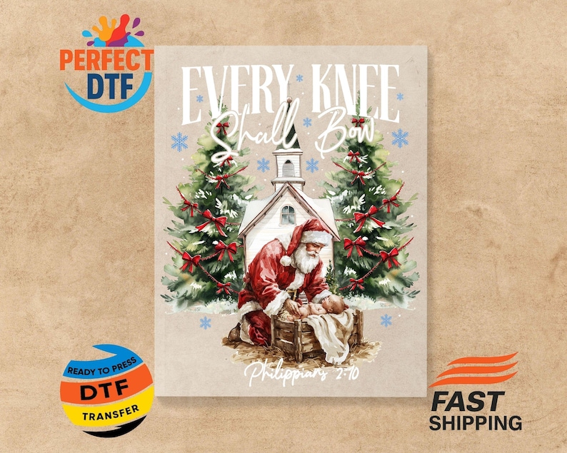 Christmas Nativity Scene DTF Transfer - Every Knee Shall Bow - Ready ...