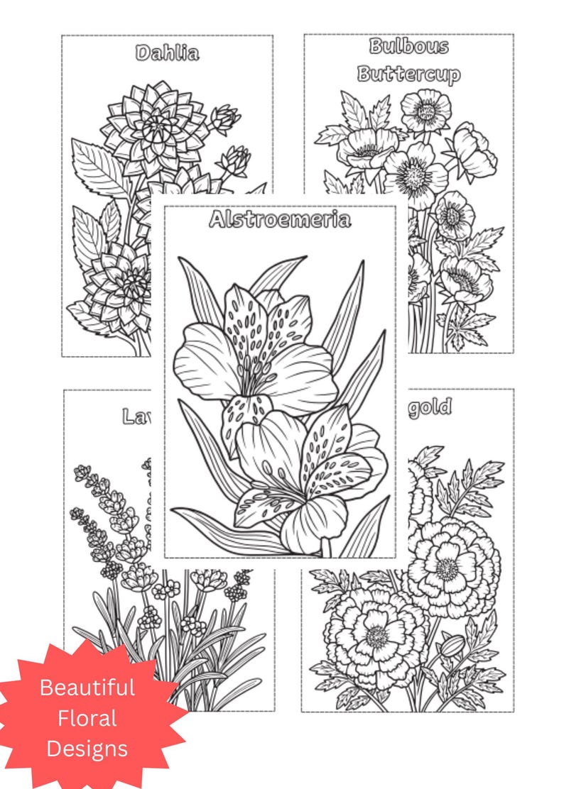 45 Flower Coloring Pages | Floral Designs | Adult & Child Coloring ...