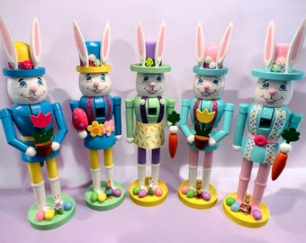 Easter Bunny Nutcracker, Pink, Green, Blue Hand-painted - Etsy