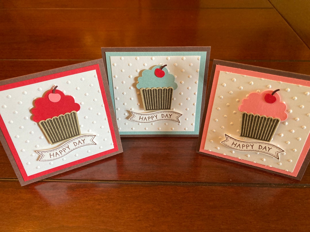 3x3 Mini Birthday Cards, Set of 3 Gift Enclosure Cards, Cupcake - Etsy