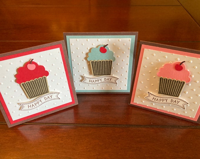 3x3 Mini Birthday Cards, Set of 3 Gift Enclosure Cards, Cupcake - Etsy