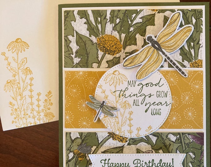 Dragonfly Garden Happy Birthday Handmade Card - Etsy