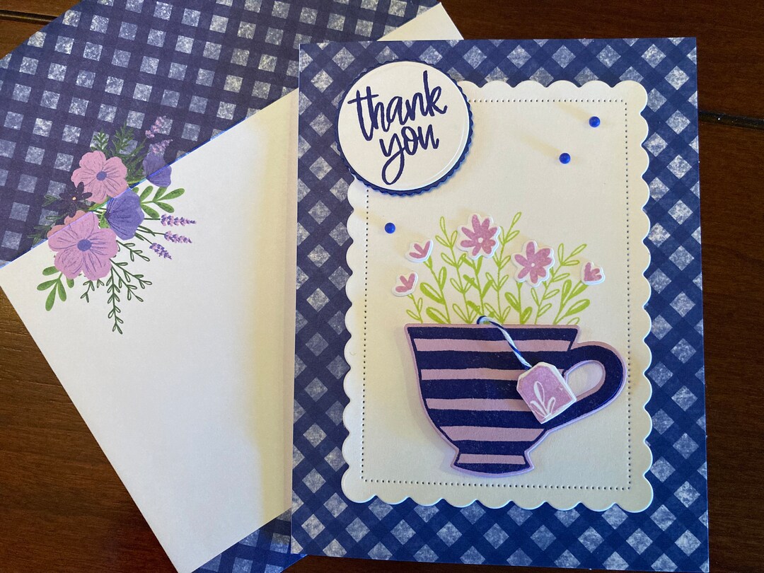 Thank You, Flowers in Teacup, Handmade Card - Etsy