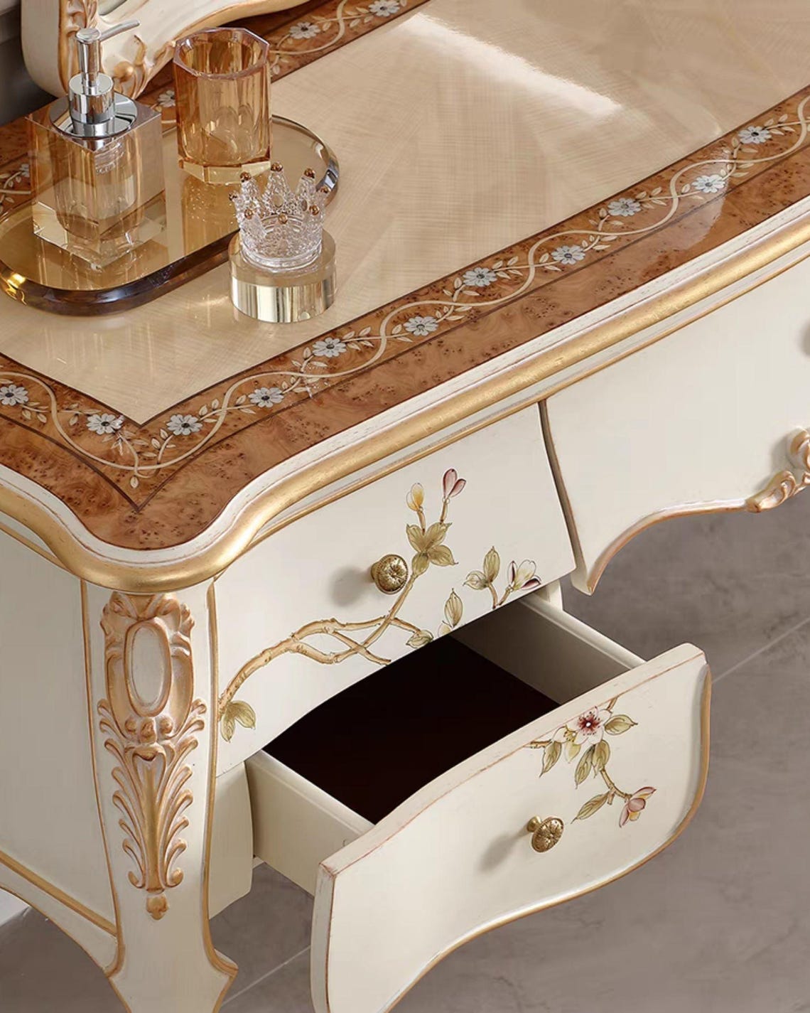 Handcrafted French Neoclassical Vanity Table With Mirror, Floral ...