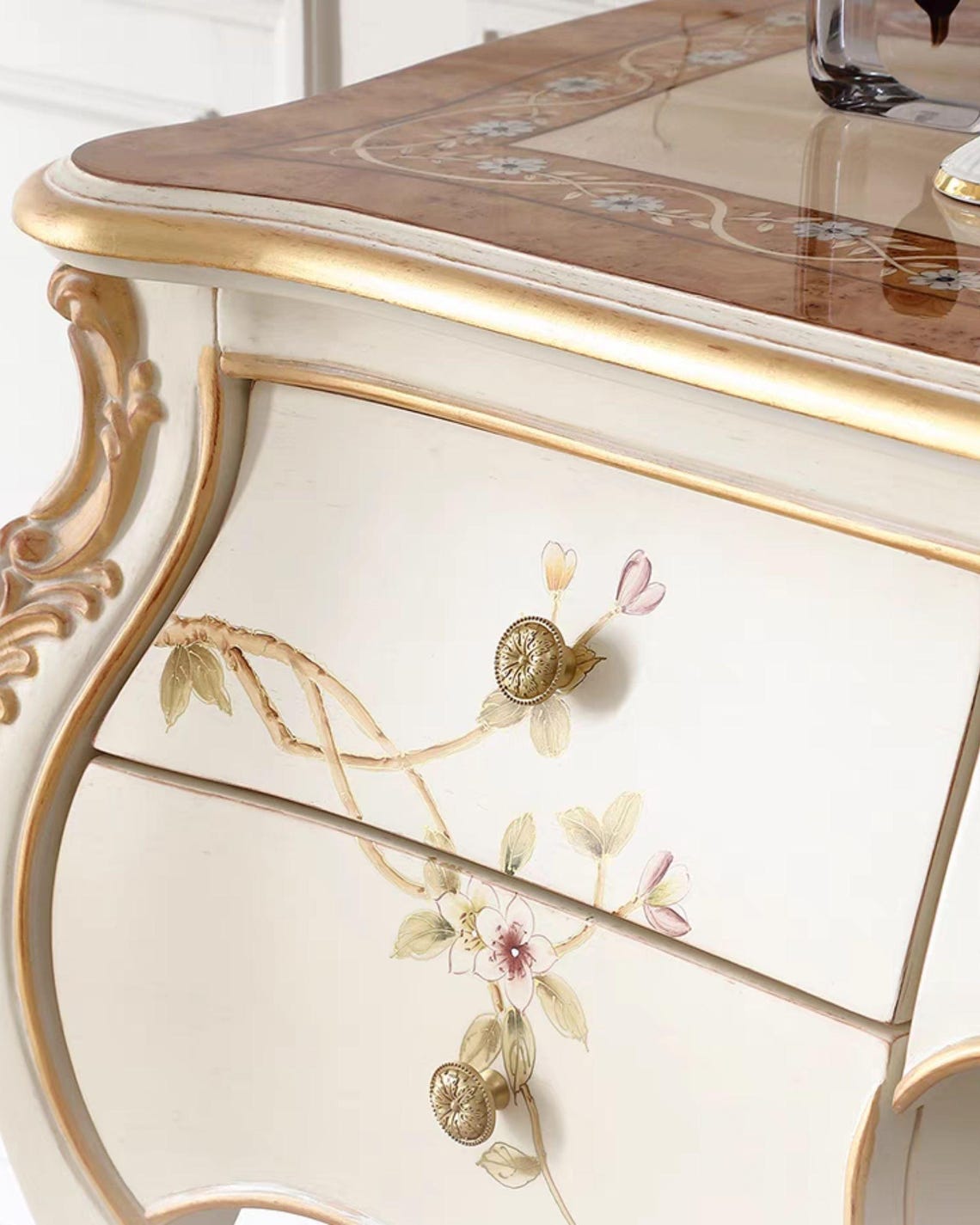 Handcrafted French Neoclassical Vanity Table With Mirror, Floral ...
