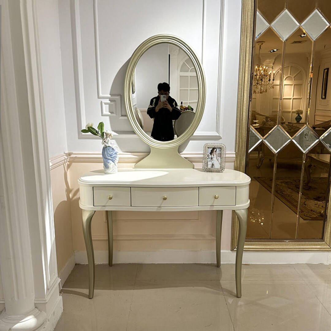Neoclassical Vanity Table With Oval Mirror – French Style Bedroom ...