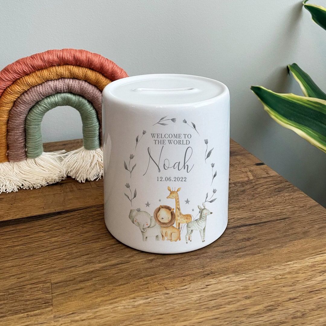 Personalised Neutral Jungle Money Box - Personalised Money Box - Lion ...