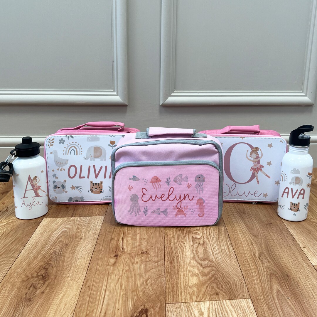 Personalised Lunch Box & Water Bottle Set - Kids Lunch Bag - Girls ...