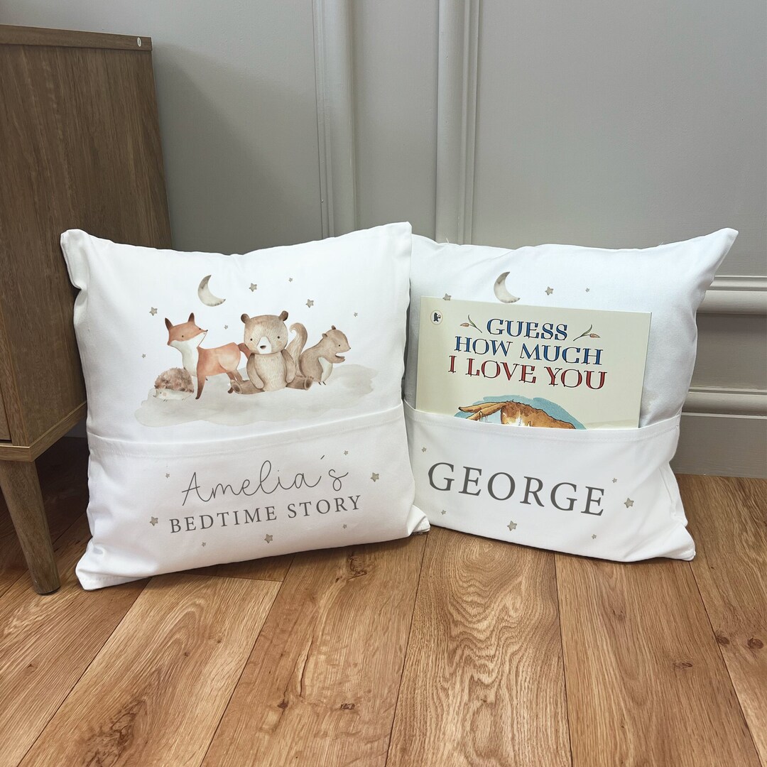 Personalised Bedtime Story Book Cushion - Woodland Nursery Cushion ...