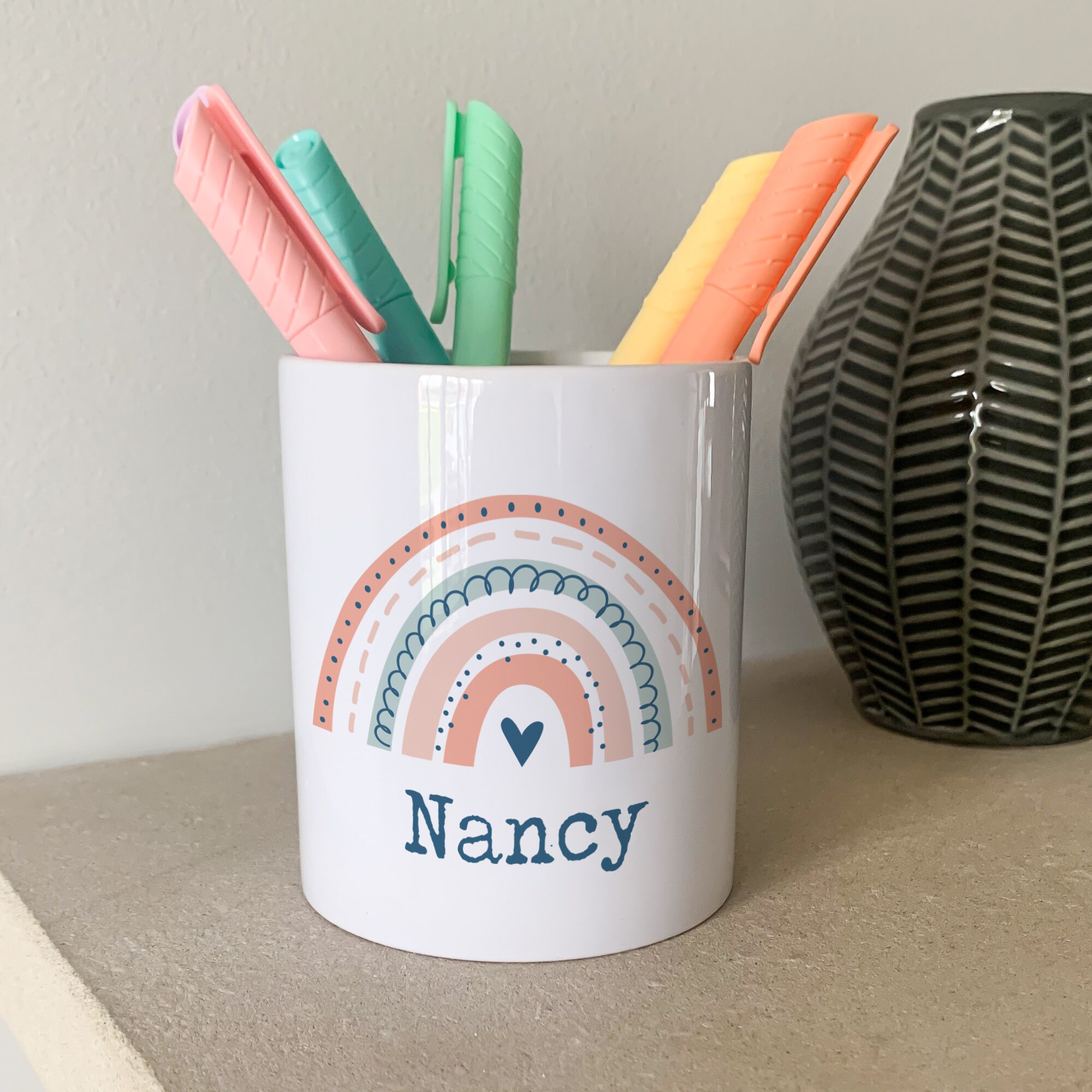 Personalised Rainbow Pen Pot - Personalised Pencil Pot - Rainbow Pencil ...