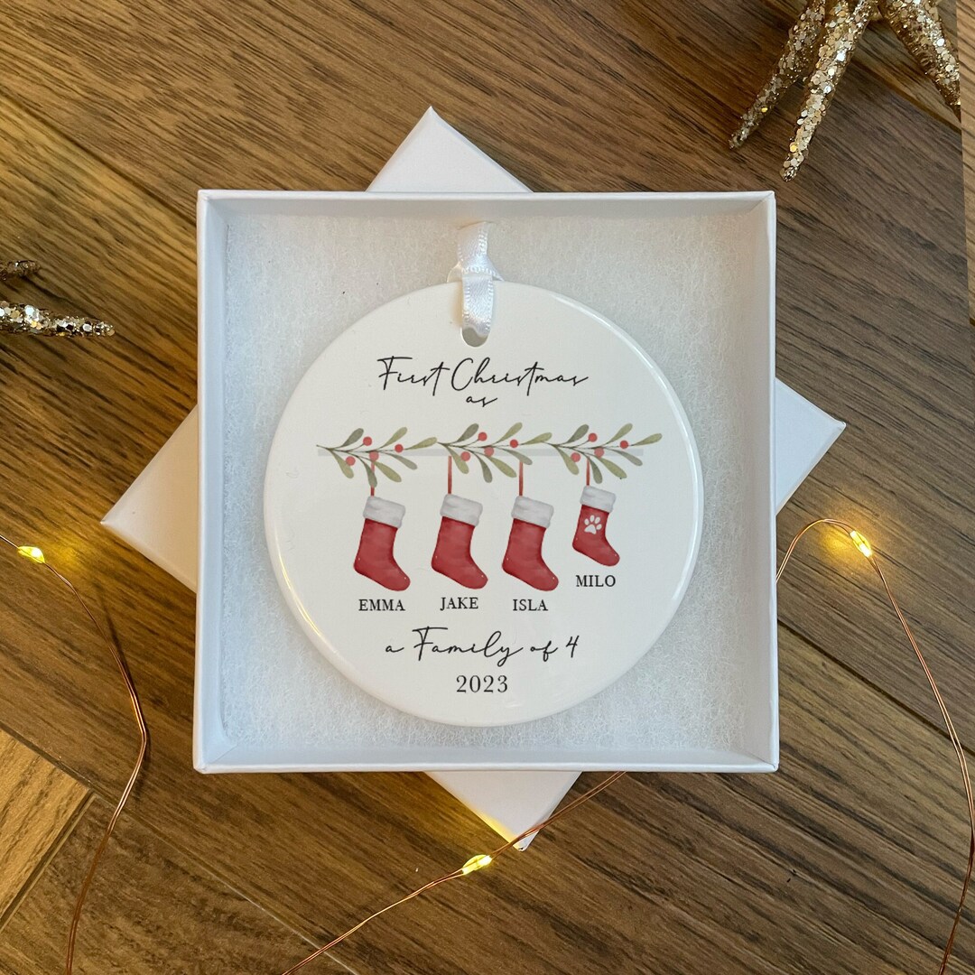 Personalised First Christmas as a Family of 3 Bauble - First Christmas ...